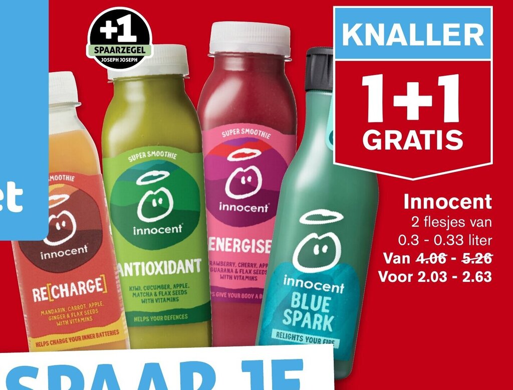 Innocent 0.3L 1+1 gratis aanbieding bij Hoogvliet
