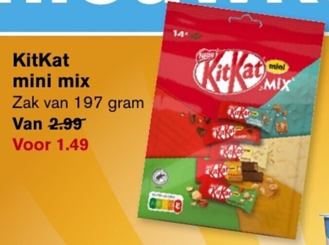 KitKat mini mix 197g aanbieding bij Hoogvliet