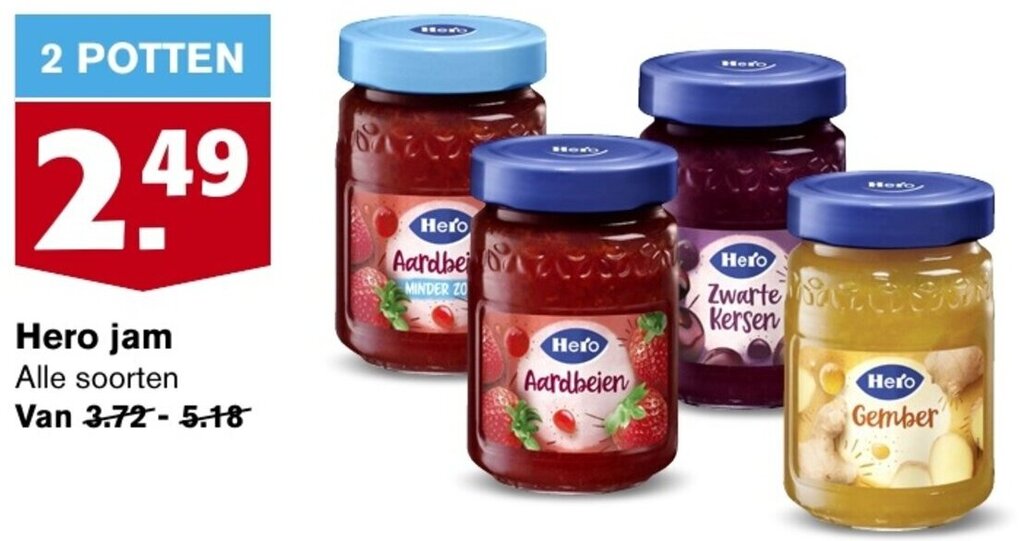 Hero jam 2 potten aanbieding bij Hoogvliet