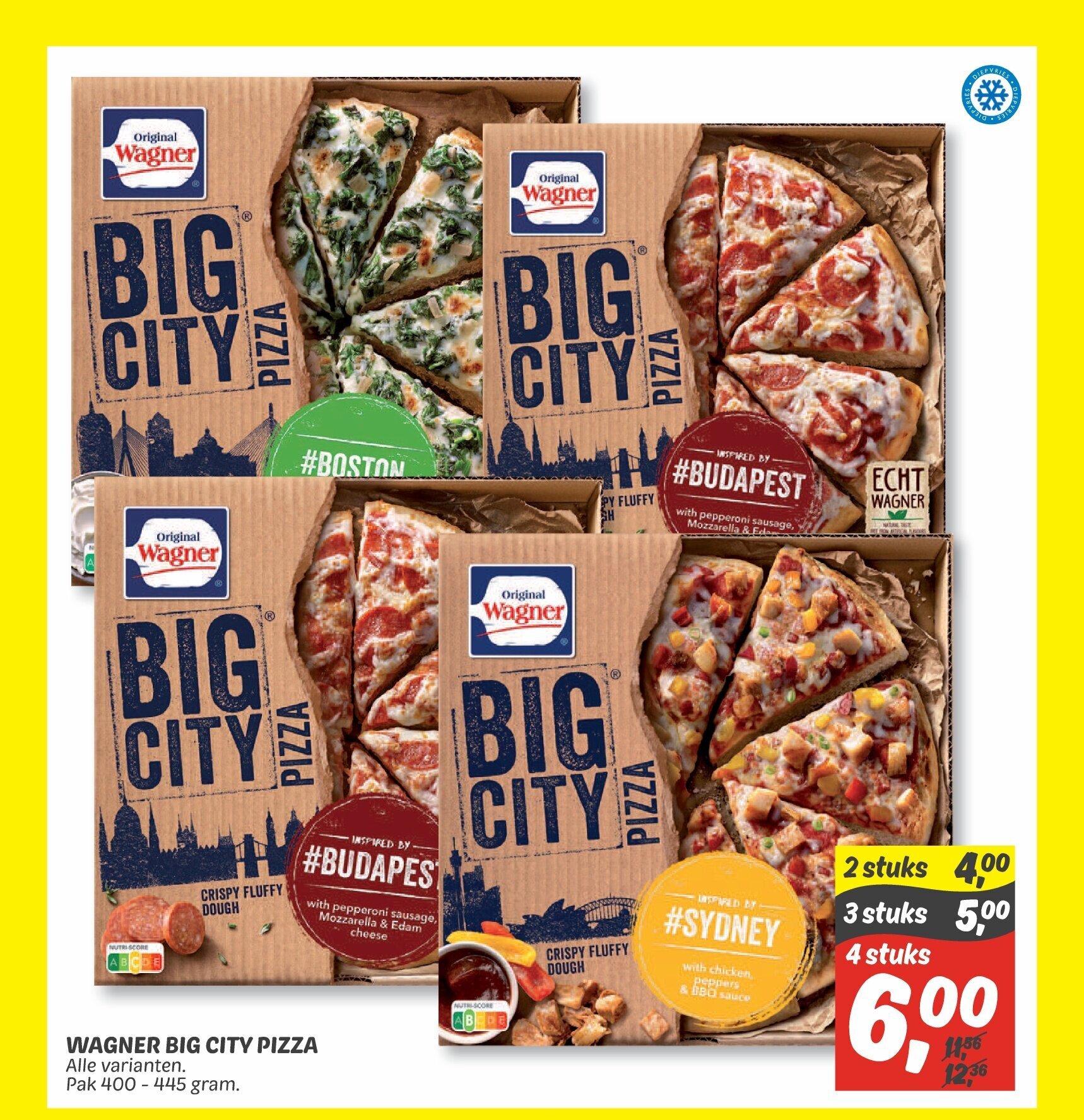 Wagner Big City Pizza 400 - 445 gram 4 stuks aanbieding bij Dekamarkt