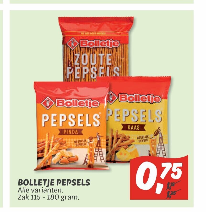 Bolletje pepsels zak 115 - 180 gram aanbieding bij Dekamarkt