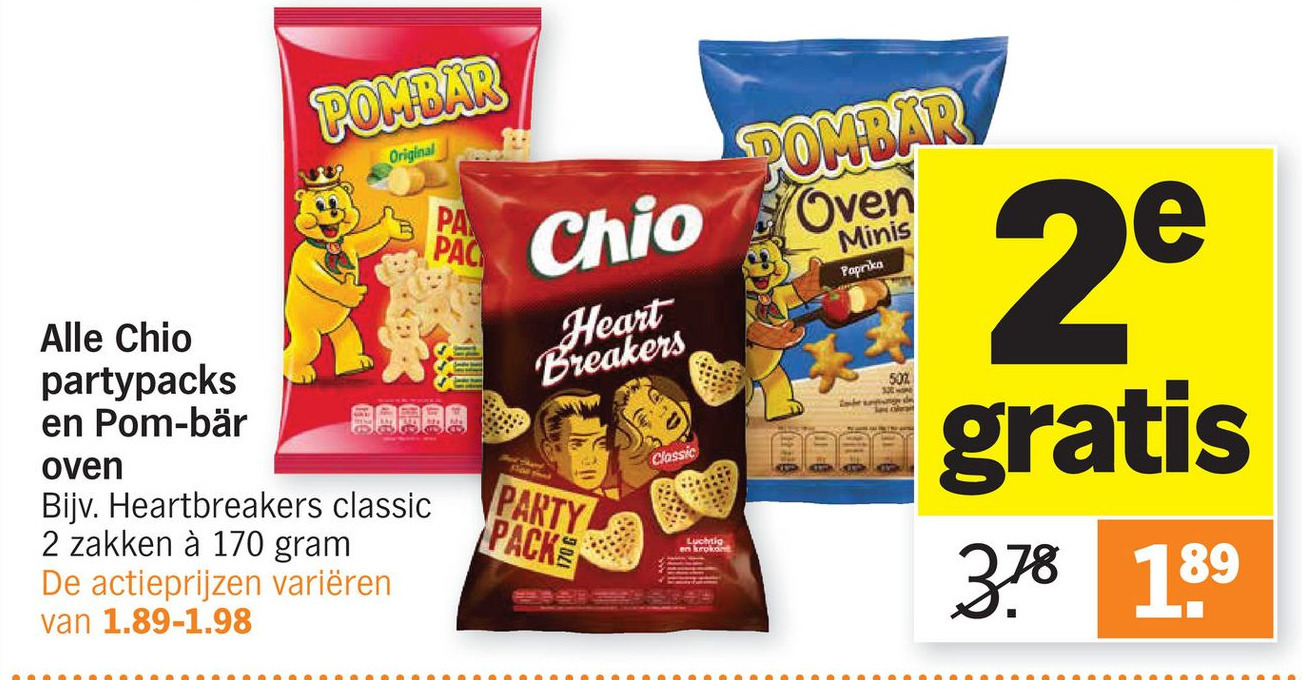 Alle chio partypacks en pom-bär oven past aanbieding bij Albert Heijn