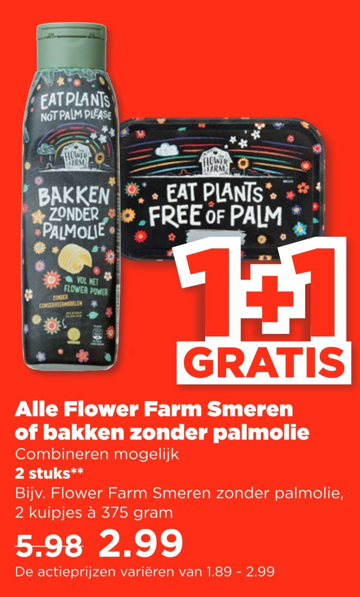 Alle flower farm smeren of bakken zonder palmolie aanbieding bij PLUS