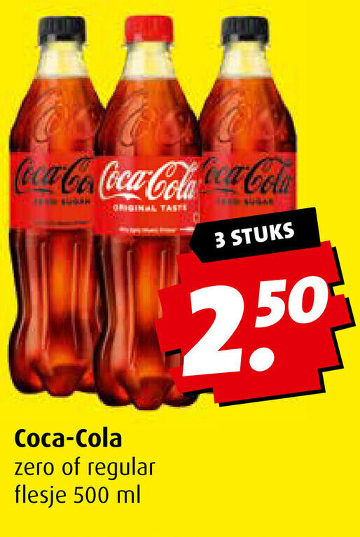 Coca-Cola zero of regular 500 ml 3 stuks aanbieding bij Boni
