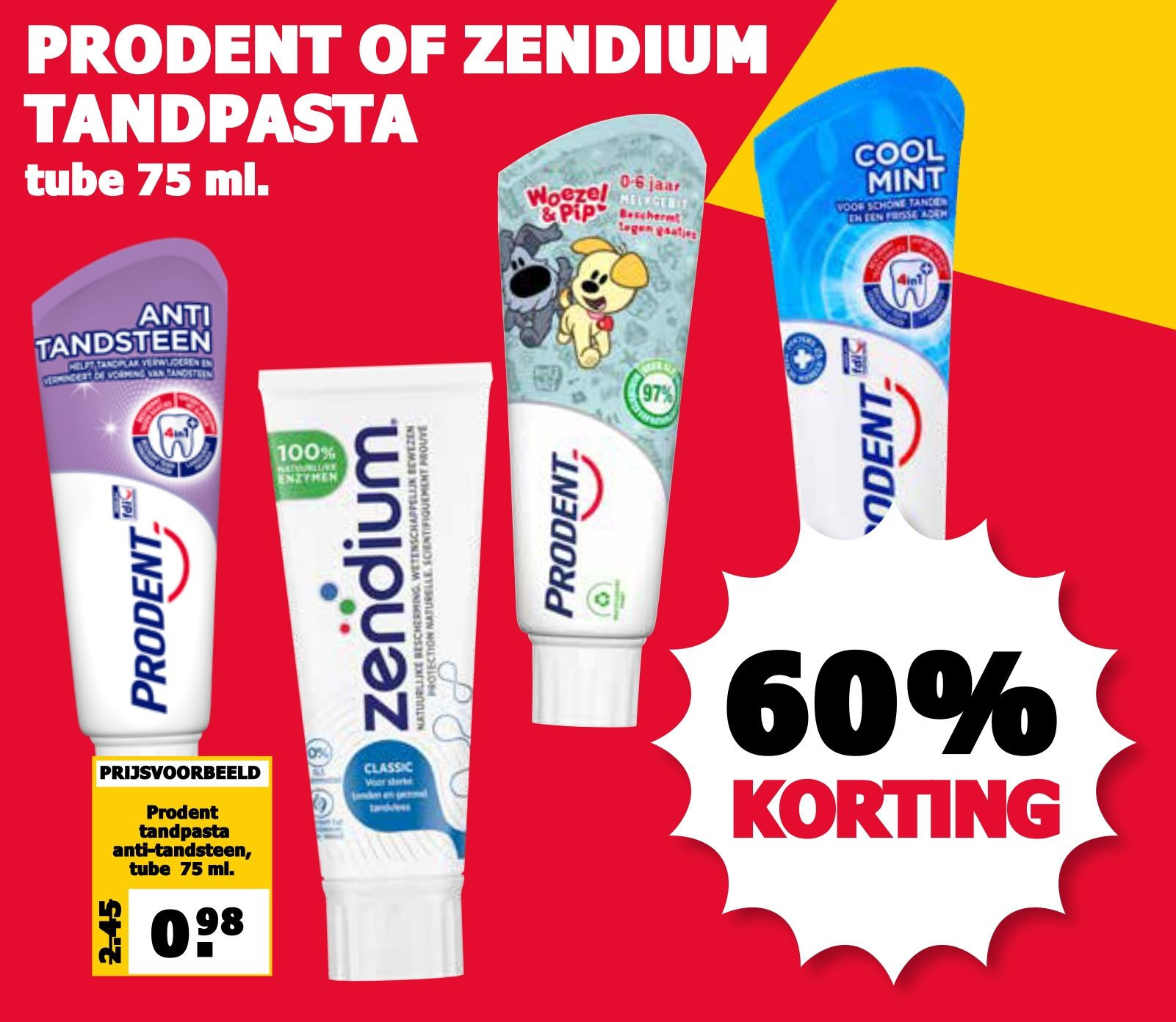 Prodent of zendium tandpasta aanbieding bij MCD Supermarkt