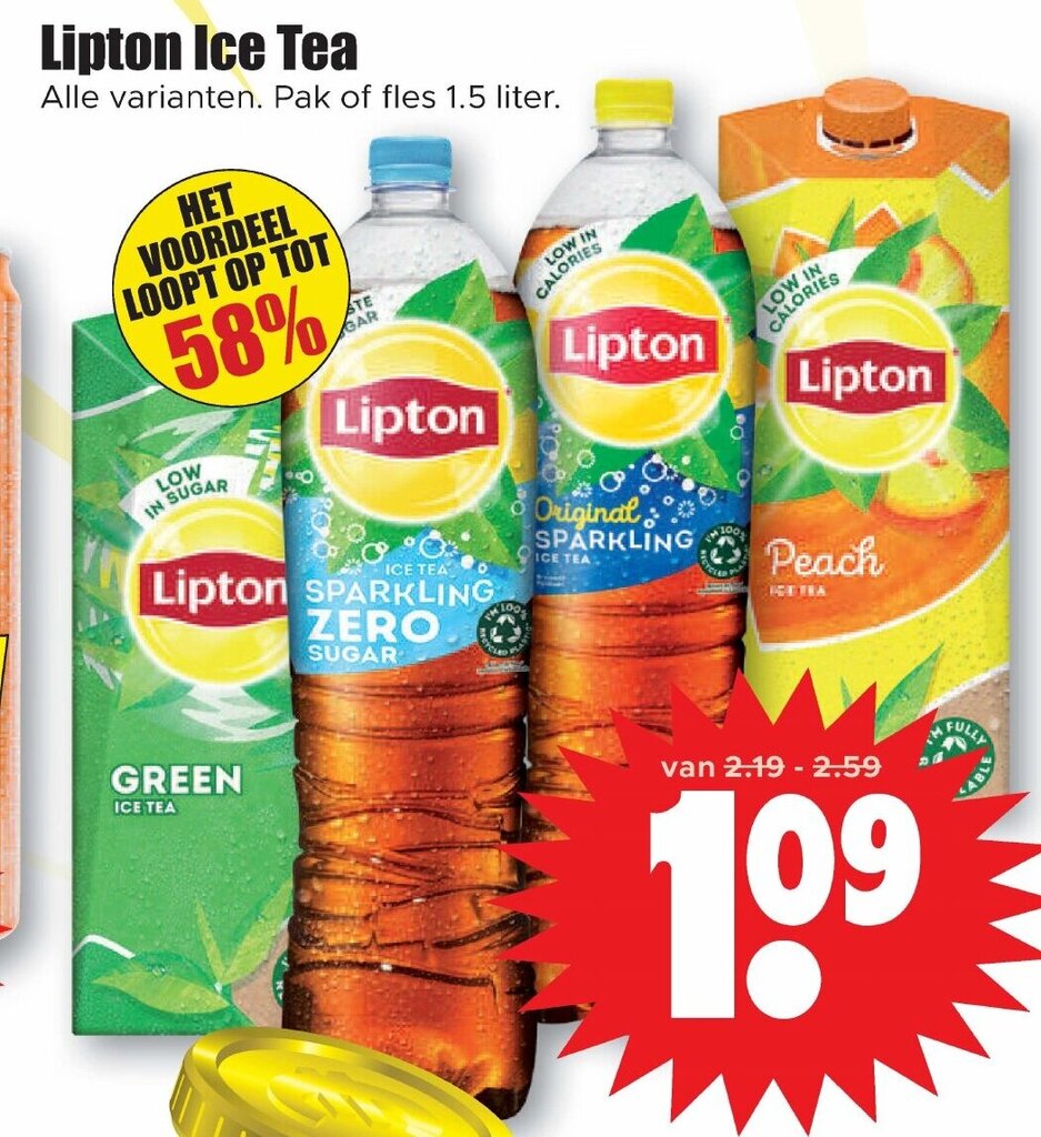 Lipton ice tea 1.5 liter aanbieding bij Dirk