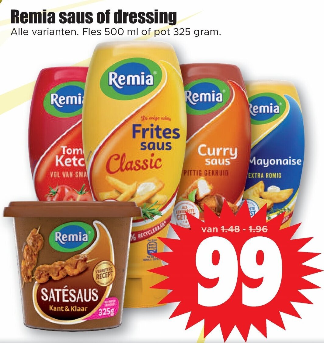 Remia saus of dressing 500ml aanbieding bij Dirk