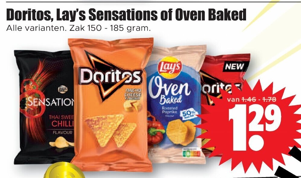 Doritos, lay's sensation of oven baked 150-185g aanbieding bij Dirk