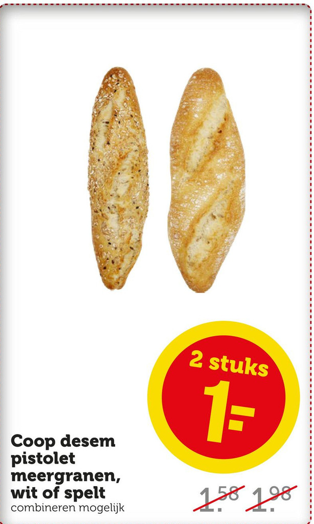 Coop desem pistolet meergranen, wit of spelt aanbieding bij Coop