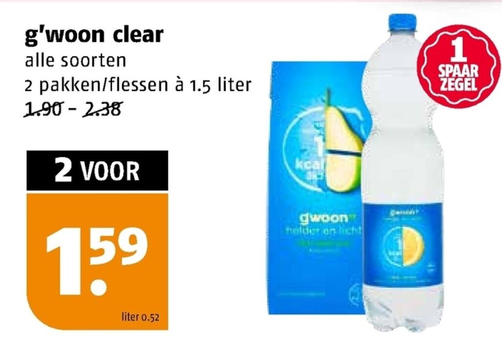 G'woon clear 1.5 liter aanbieding bij Poiesz