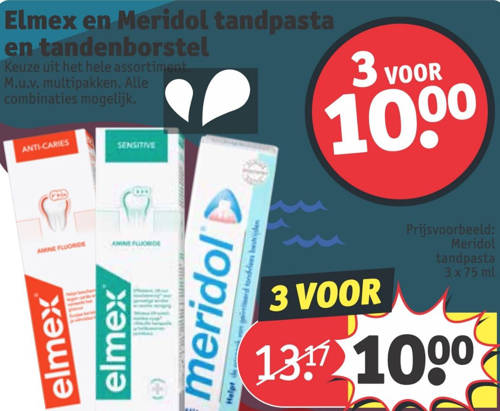 Elmex en Meridol tandpasta en tandenborstel aanbieding bij Kruidvat