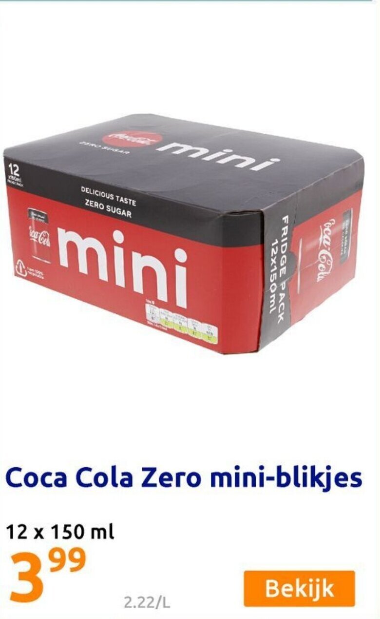 Coca cola zero mini-blikjes 150 ml aanbieding bij Action