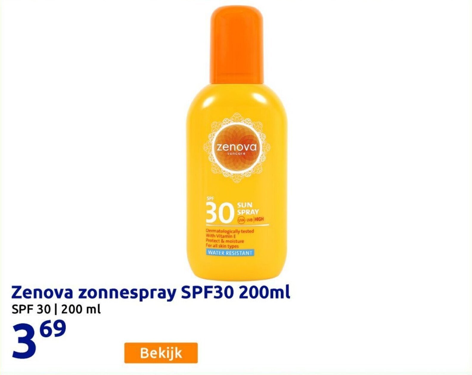 Zenova zonnespray spf30 200 ml aanbieding bij Action