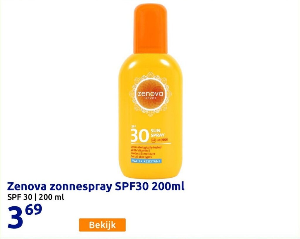Zenova zonnespray spf30 200 ml aanbieding bij Action