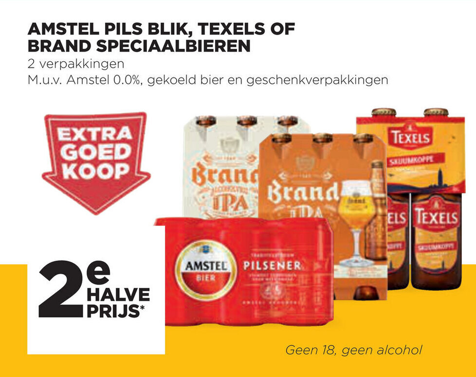 Amstel pils blik, texels of brand speciaalbieren aanbieding bij Jumbo