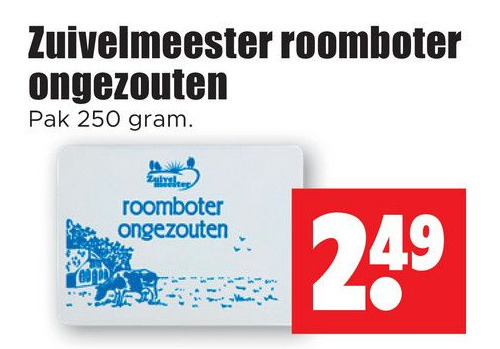 Zuivelmeester roomboter ongezouten aanbieding bij Dirk