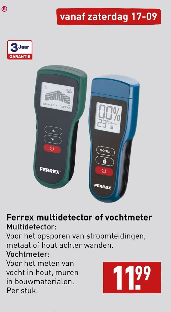 Ferrex multidetector of vochtmeter aanbieding bij ALDI