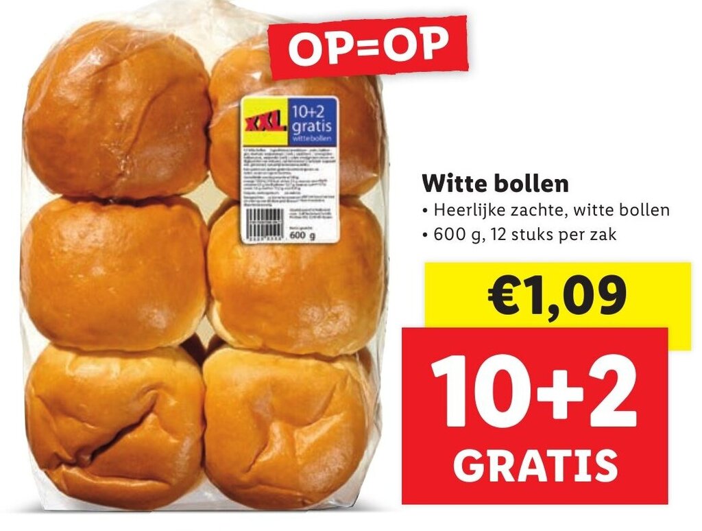 Witte bollen 600g 10+2 gratis aanbieding bij Lidl