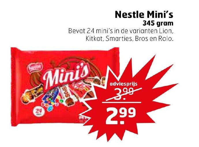 Nestle Mini's 345 gram aanbieding bij Trekpleister