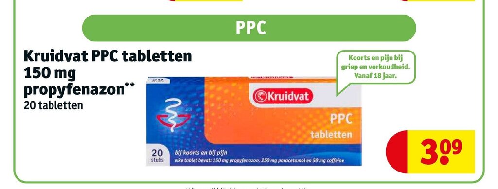 PPC tabletten 150 mg propyfenazon 20 tabletten aanbieding bij Kruidvat