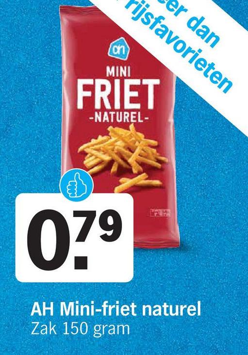 Ah mini-friet naturel zak 150 gram aanbieding bij Albert Heijn