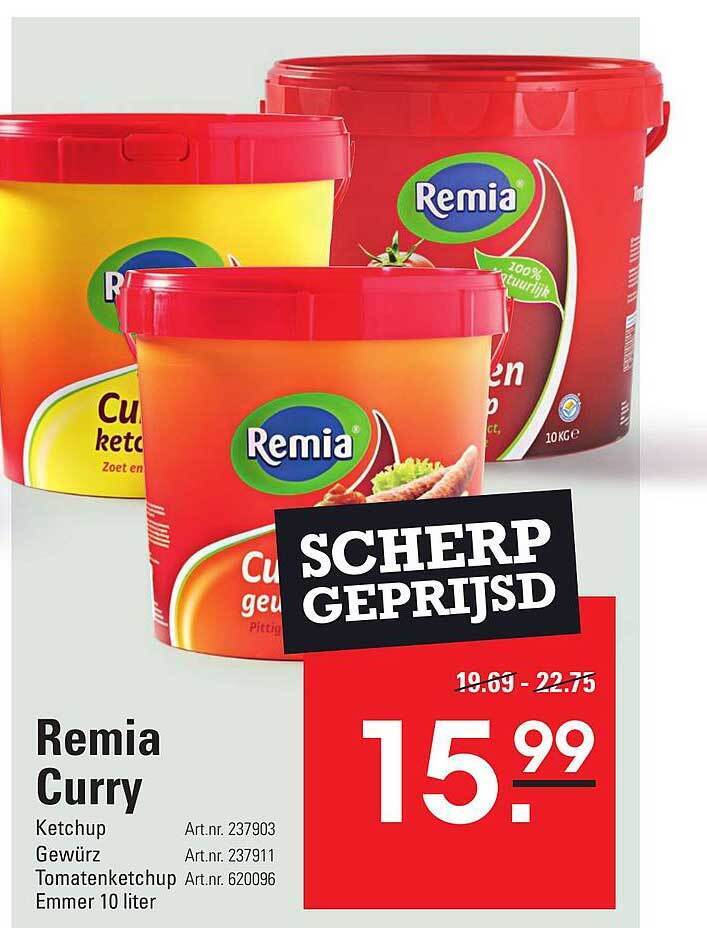 Remia curry ketchup, gewürz of tomatenketchup aanbieding bij Sligro
