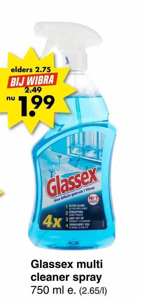 Glassex multi cleaner spray aanbieding bij Wibra