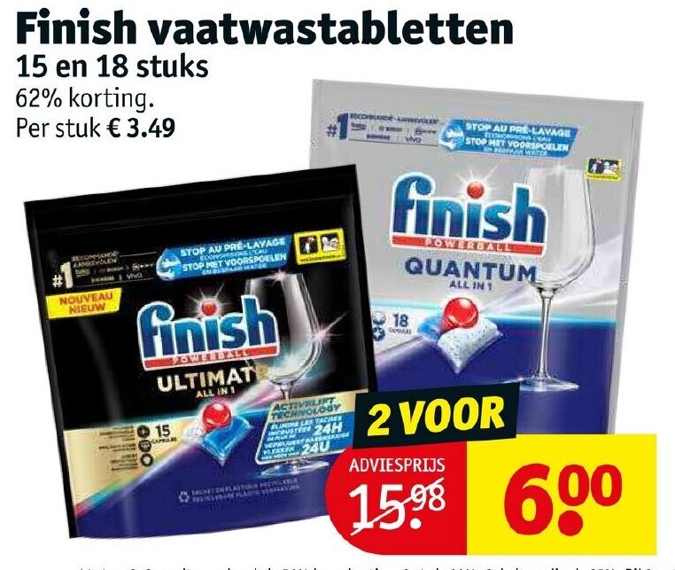 Finish vaatwastabletten 15 en 18 stuks aanbieding bij Kruidvat