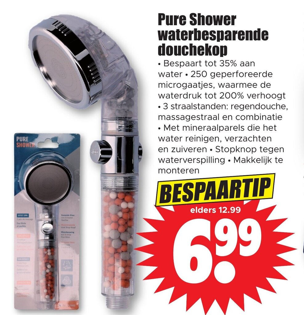Pure shower waterbesparende douchekop aanbieding bij Dirk