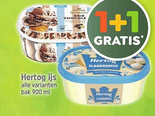 Hertog ijs 1+1 gratis aanbieding bij Dagwinkel