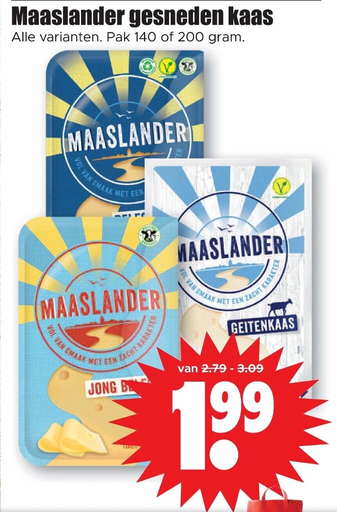 Maaslander gesneden kaas 140g aanbieding bij Dirk