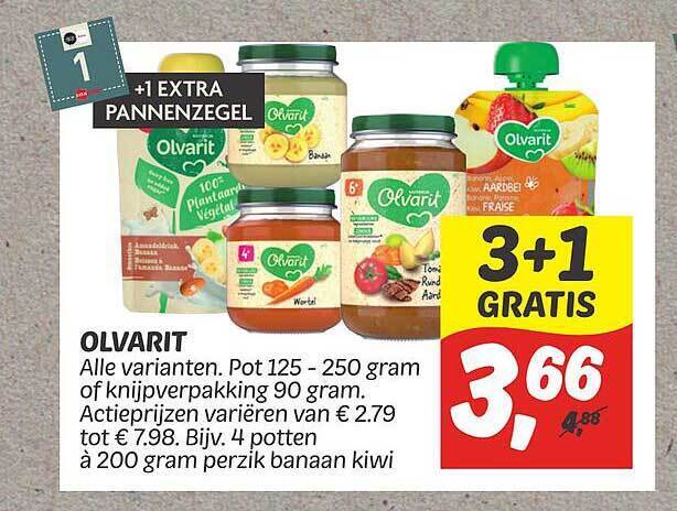 Olvarit 3+1 gratis aanbieding bij Dekamarkt