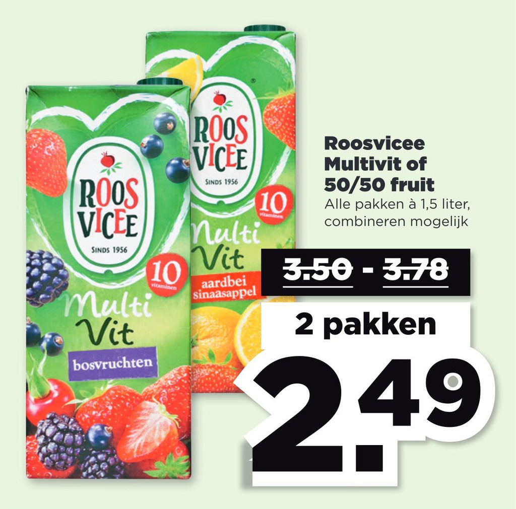 Roosvicee multivit of 50/50 fruit aanbieding bij PLUS