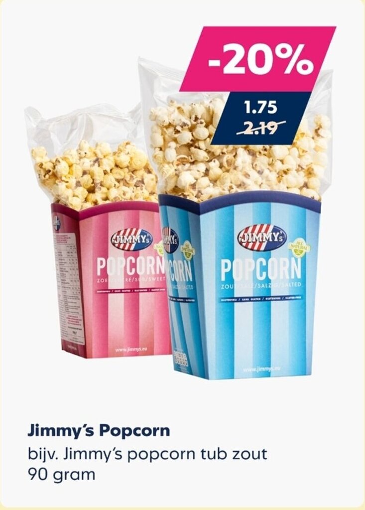 Jimmy's popcorn tub zout 90 gram aanbieding bij Flink