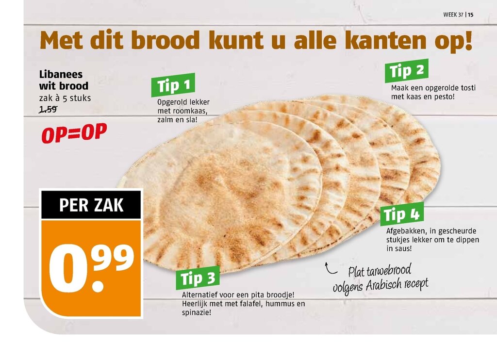 Libanees wit brood 5 stuks aanbieding bij Poiesz