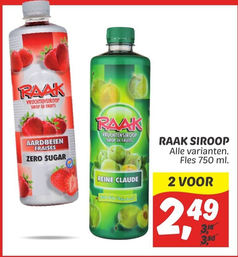 Raak siroop 750ml aanbieding bij Dekamarkt