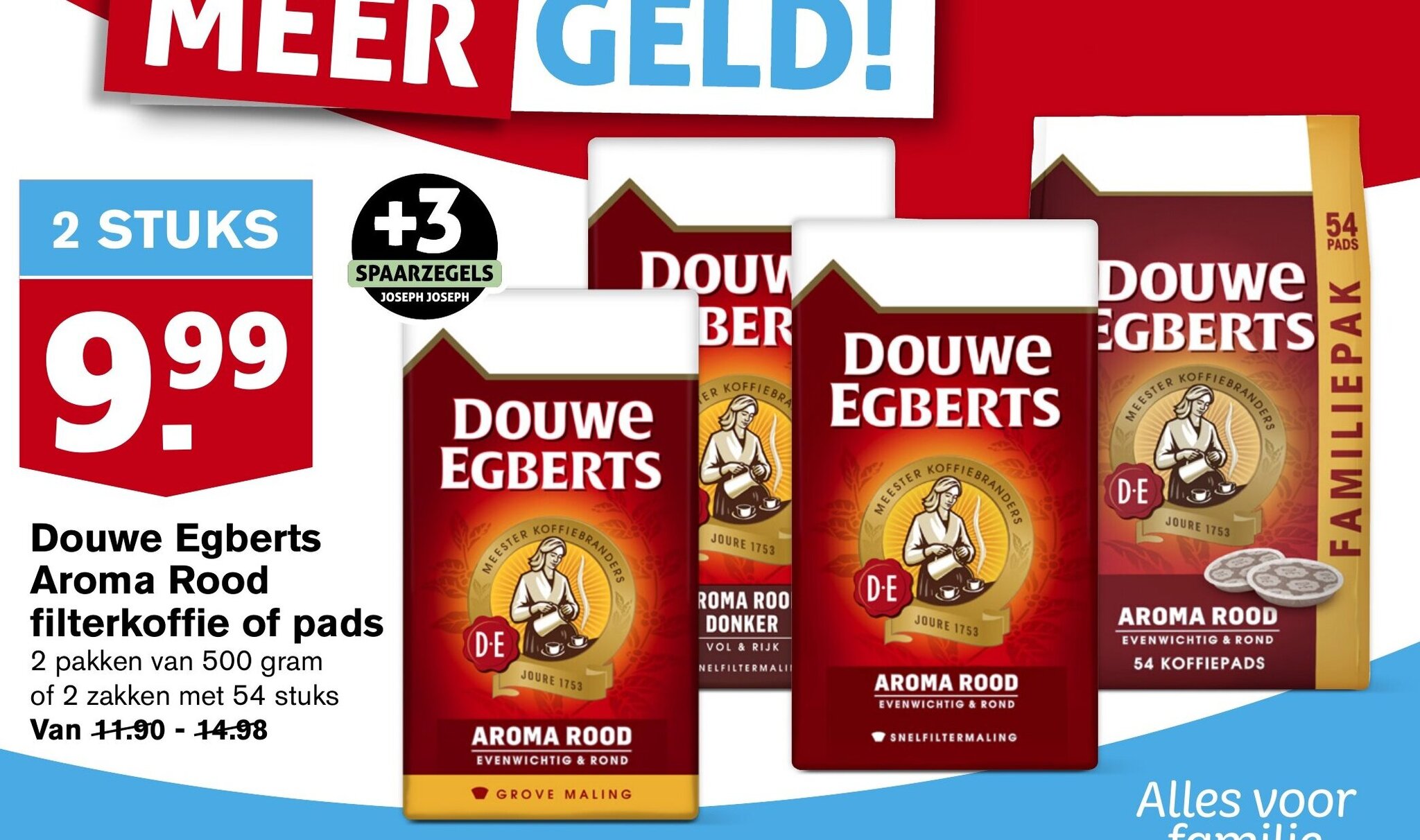 Douwe Egberts Aroma Rood filterkoffie of pads 500g aanbieding bij Hoogvliet
