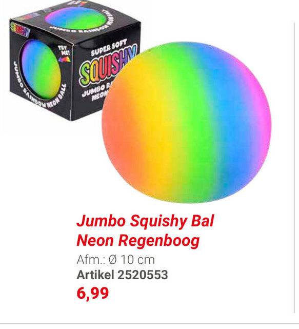 Jumbo squishy bal neon regenboog aanbieding bij Lobbes