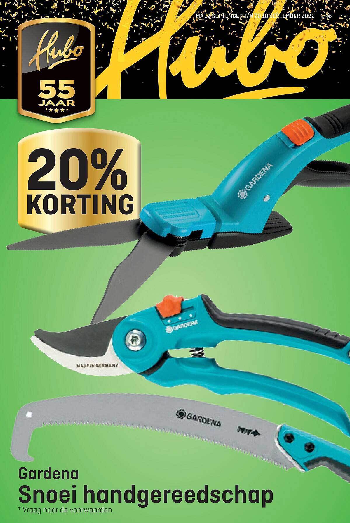 Gardena snoei handgereedschap 20% korting aanbieding bij Hubo