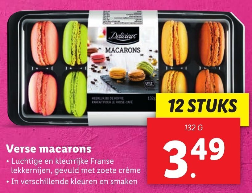 Delicieux Verse macarons 132g aanbieding bij Lidl