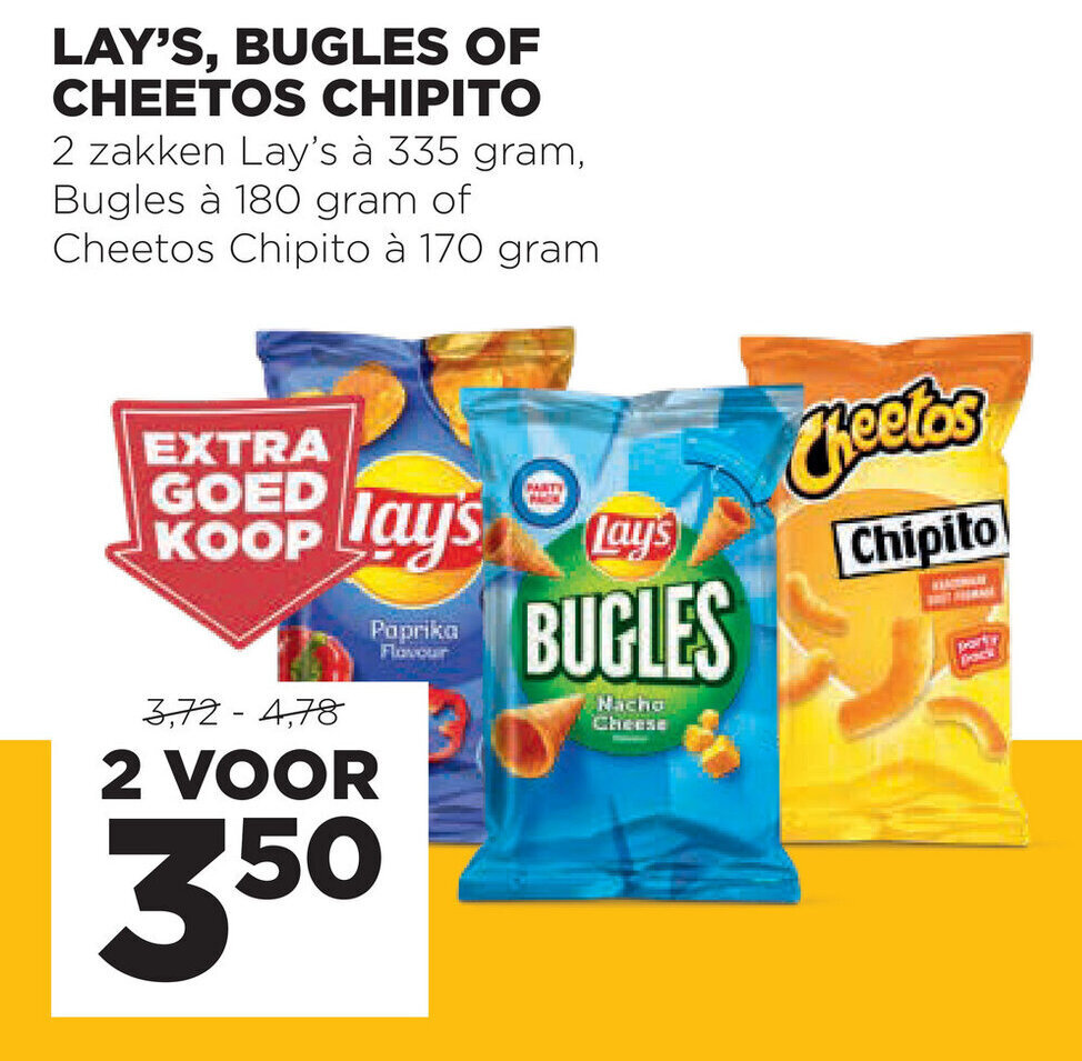 Lay's, bugles of Cheetos chipito aanbieding bij Jumbo