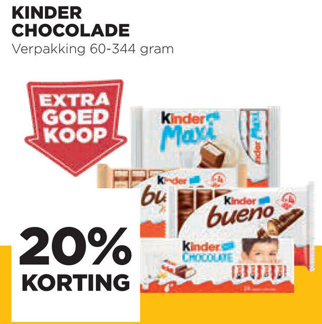 Kinder chocolade 60-344 gram aanbieding bij Jumbo