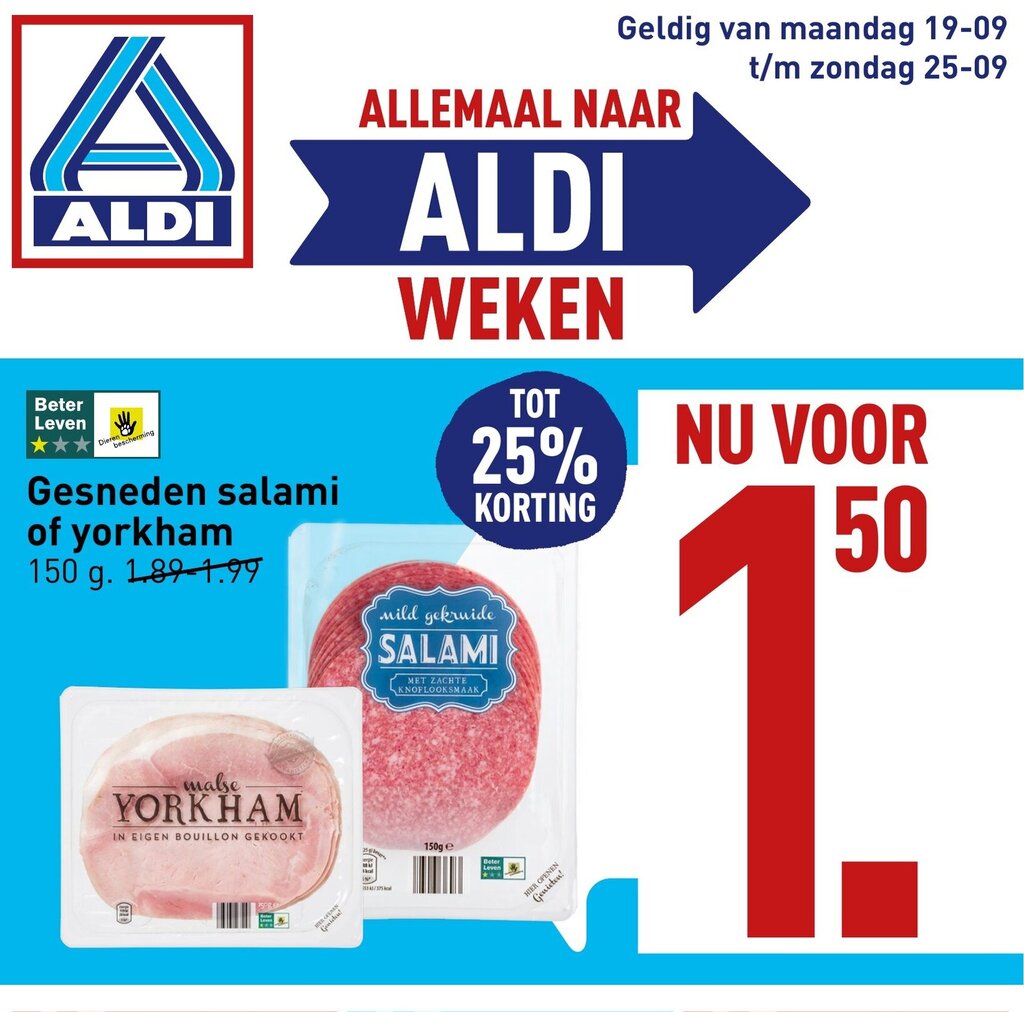 Gesneden salami of yorkham 150 g aanbieding bij ALDI