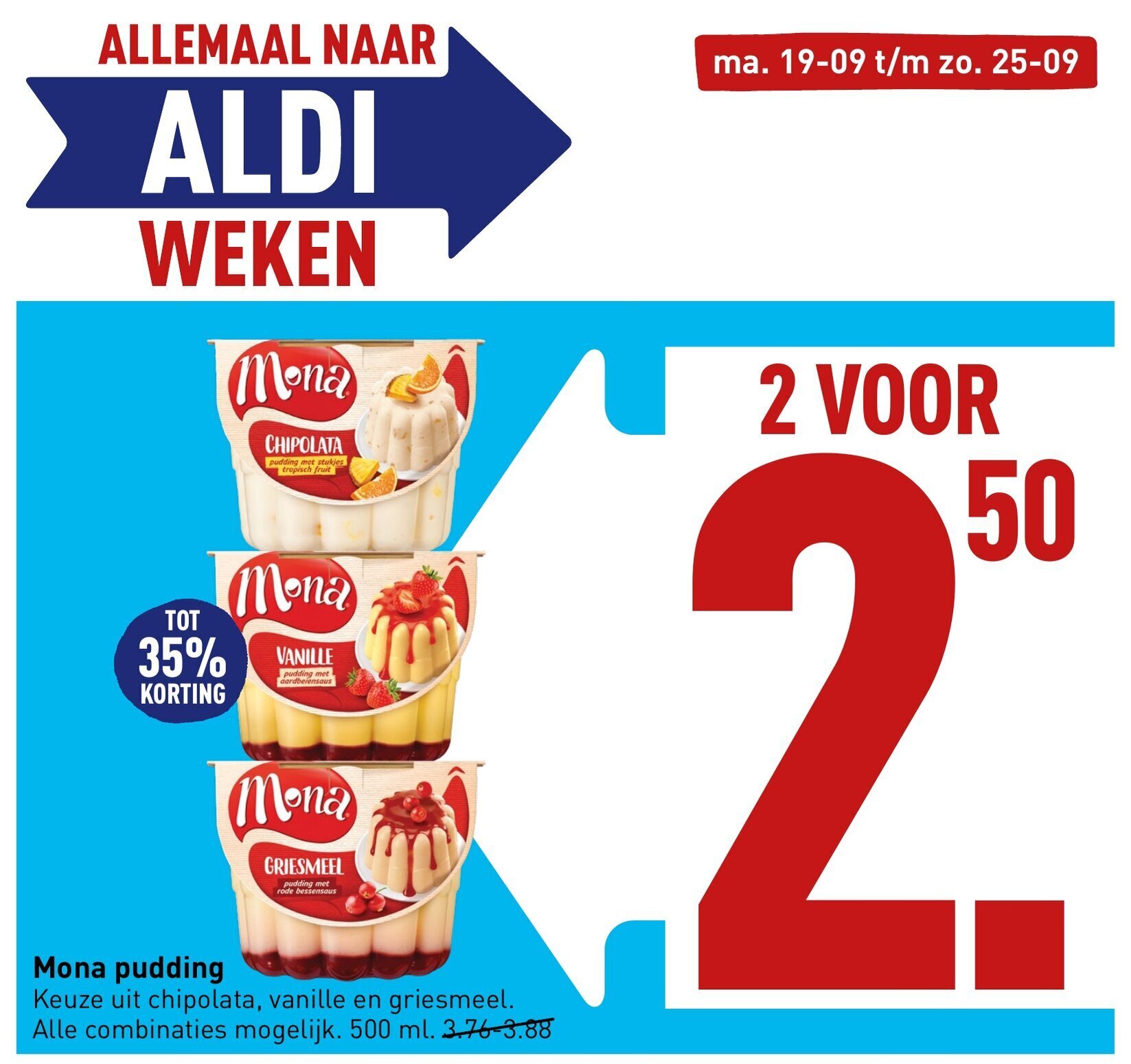 Mona pudding 500 ml 2 stuks aanbieding bij ALDI