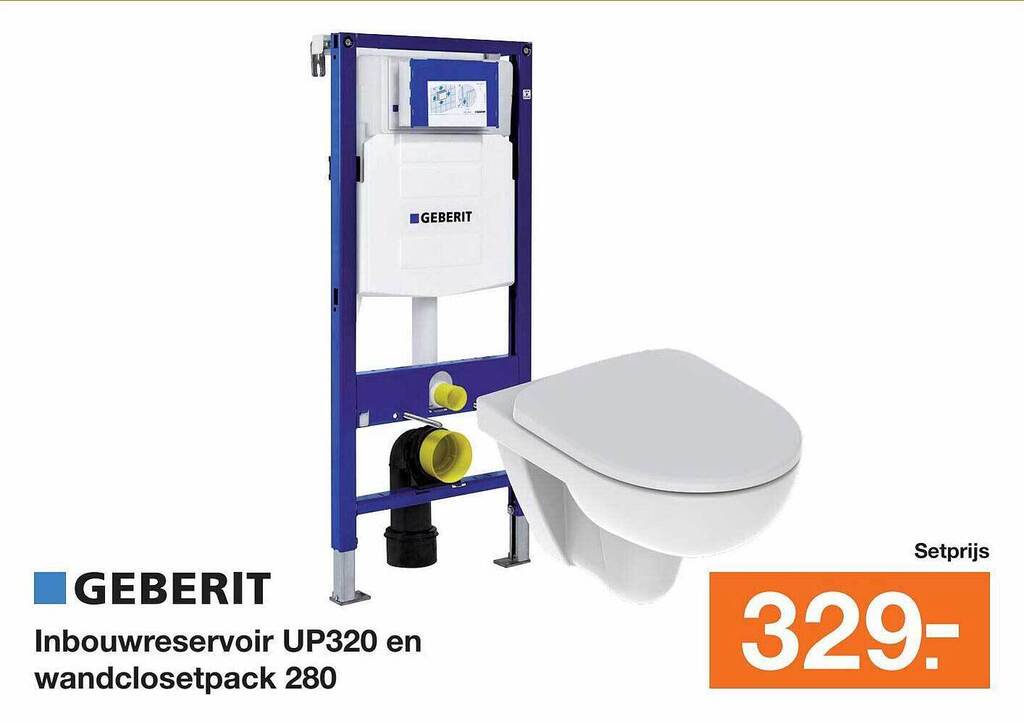 Geberit inbouwreservoir up320 en wandclosetpack 280 aanbieding bij BOUWMAAT
