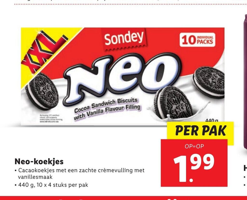 Sondey Neo-koekjes 440 g, 10 x 4 stuks per pak aanbieding bij Lidl