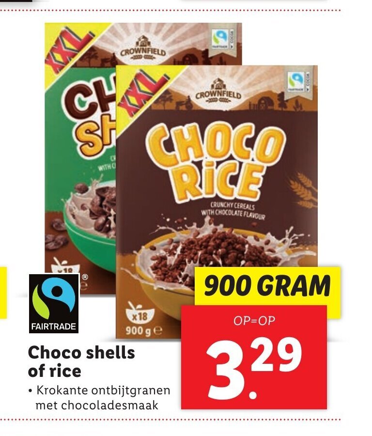 Choco shells of rice 900 gram aanbieding bij Lidl