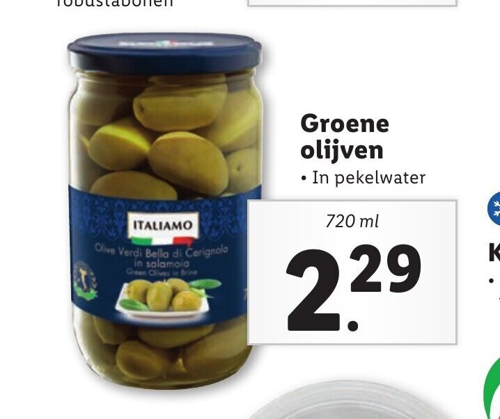 Groene olijven 720 ml aanbieding bij Lidl