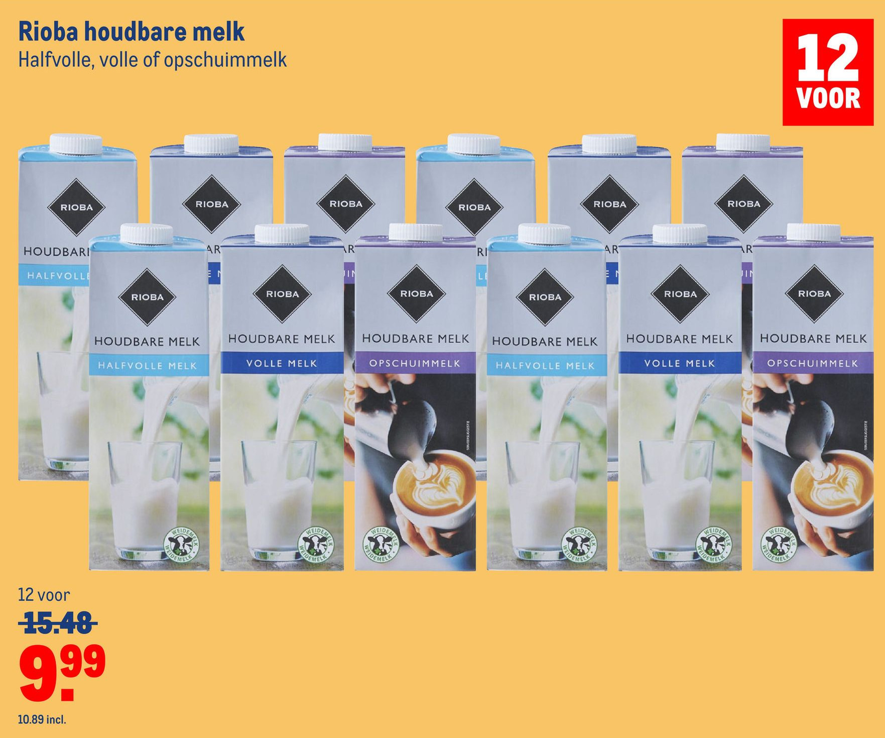 Rioba houdbare melk halfvolle, volle of opschuimmelk aanbieding bij Makro