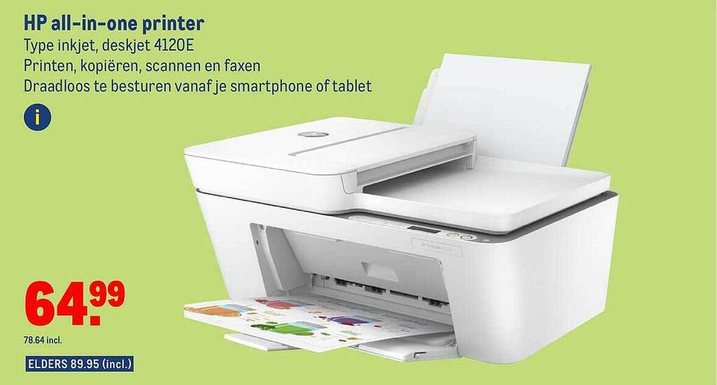 Hp all-in-one printer inkjet, deskjet 4120e aanbieding bij Makro
